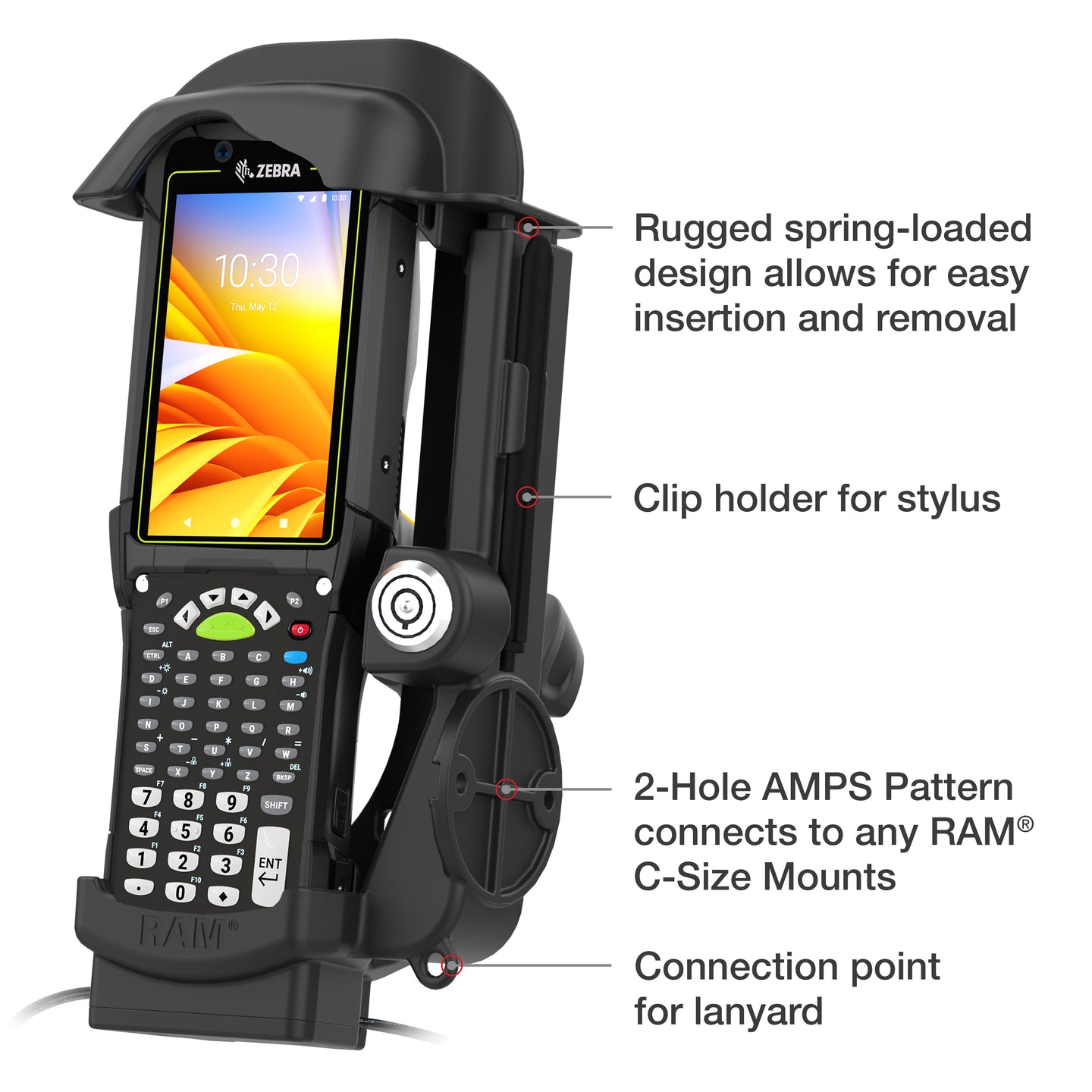 RAM® Locking Powered Dock + Single USB-A for Zebra MC9400 & MC9300 ...