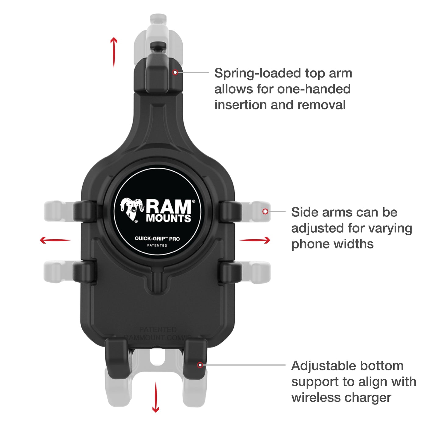 RAM® Quick-Grip™ Pro Phone Mount with Handlebar U-Bolt Base - Medium ...