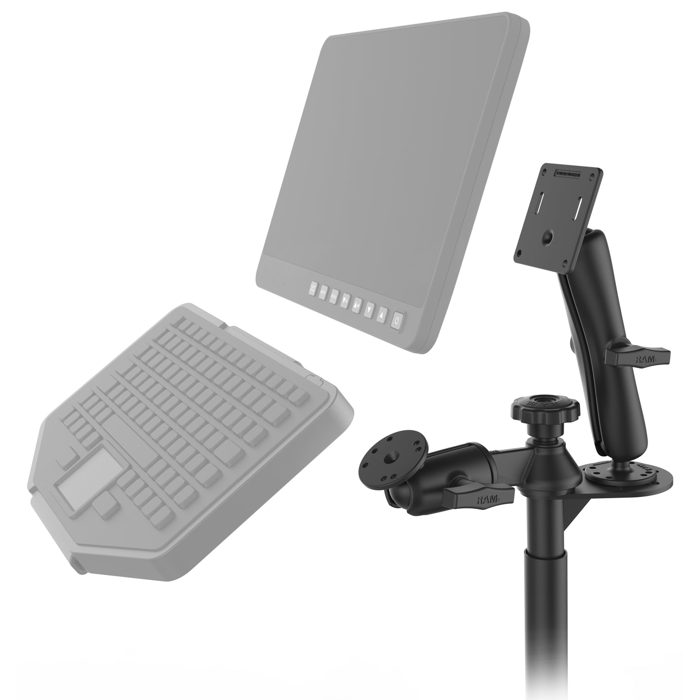 RAM® Tele-Pole™ with 8” & 9” Poles and Double Ball 75x75mm VESA Mount ...