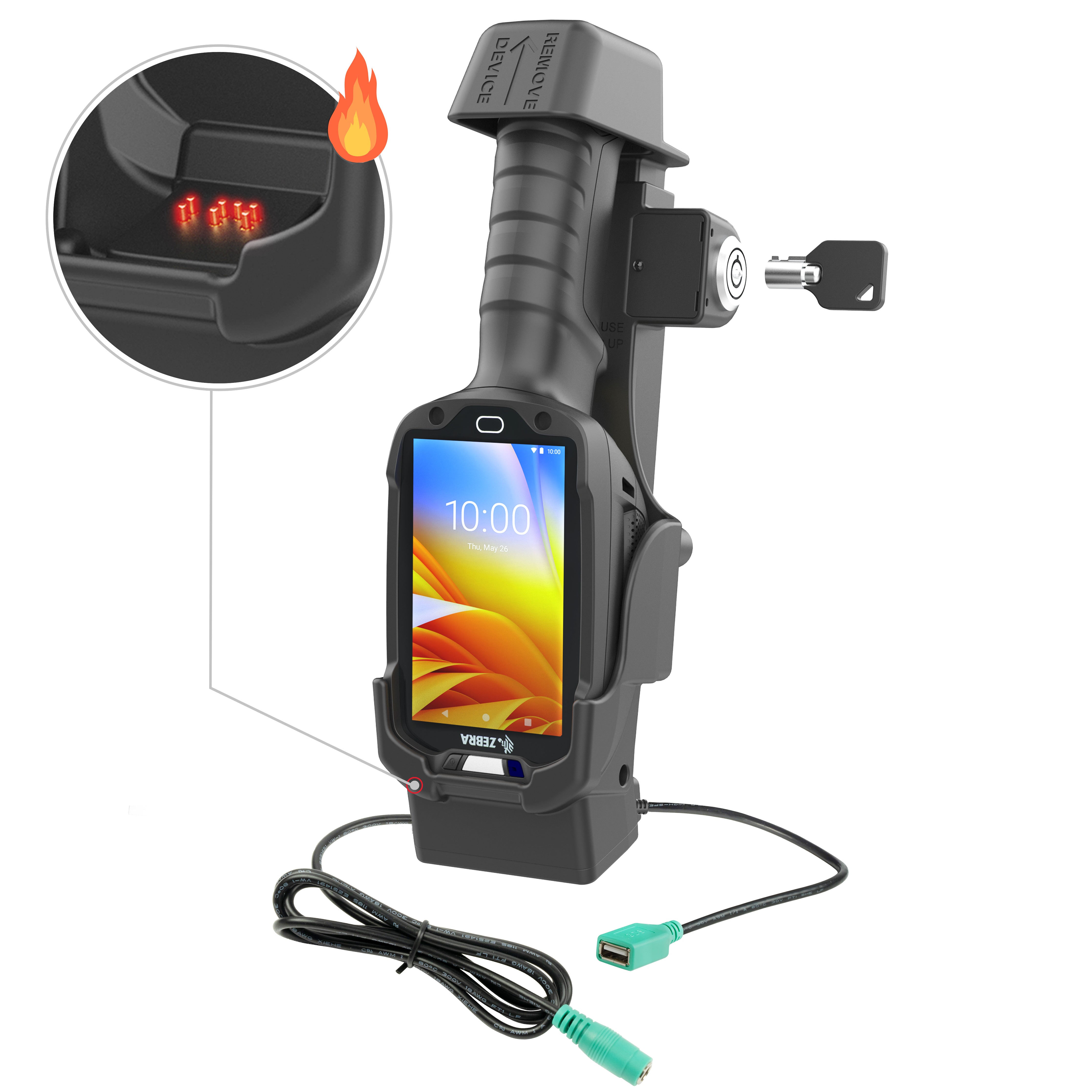 RAM® Locking Powered Dock + Single USB-A for Zebra TC8300 - Heated Pin ...