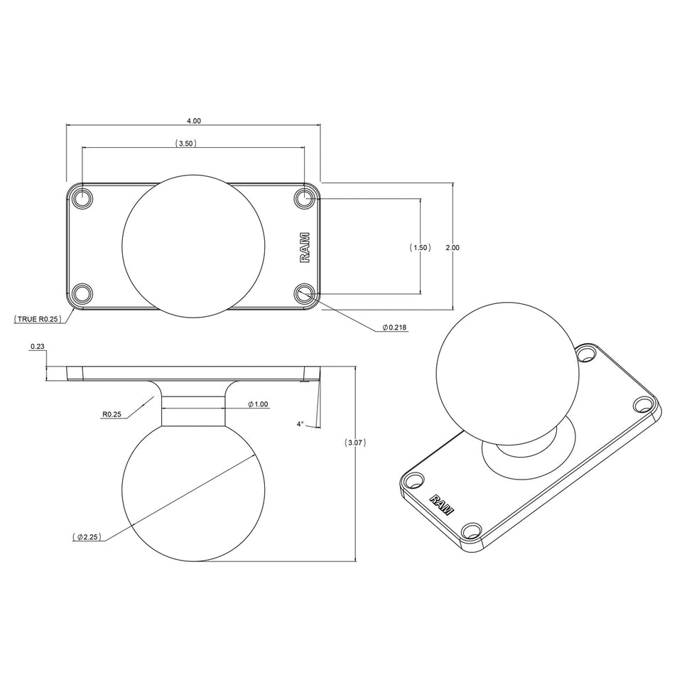 RAM® Ball Base with 1.5" x 3.5" 4-Hole Pattern - D Size – RAM Mounts