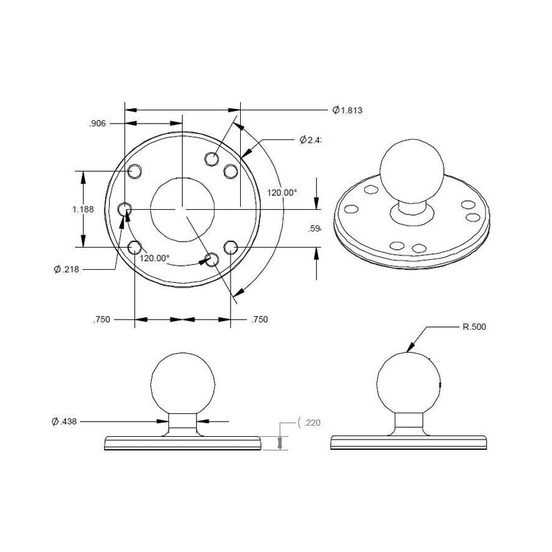 RAM® Chrome Round Plate with Ball – RAM Mounts