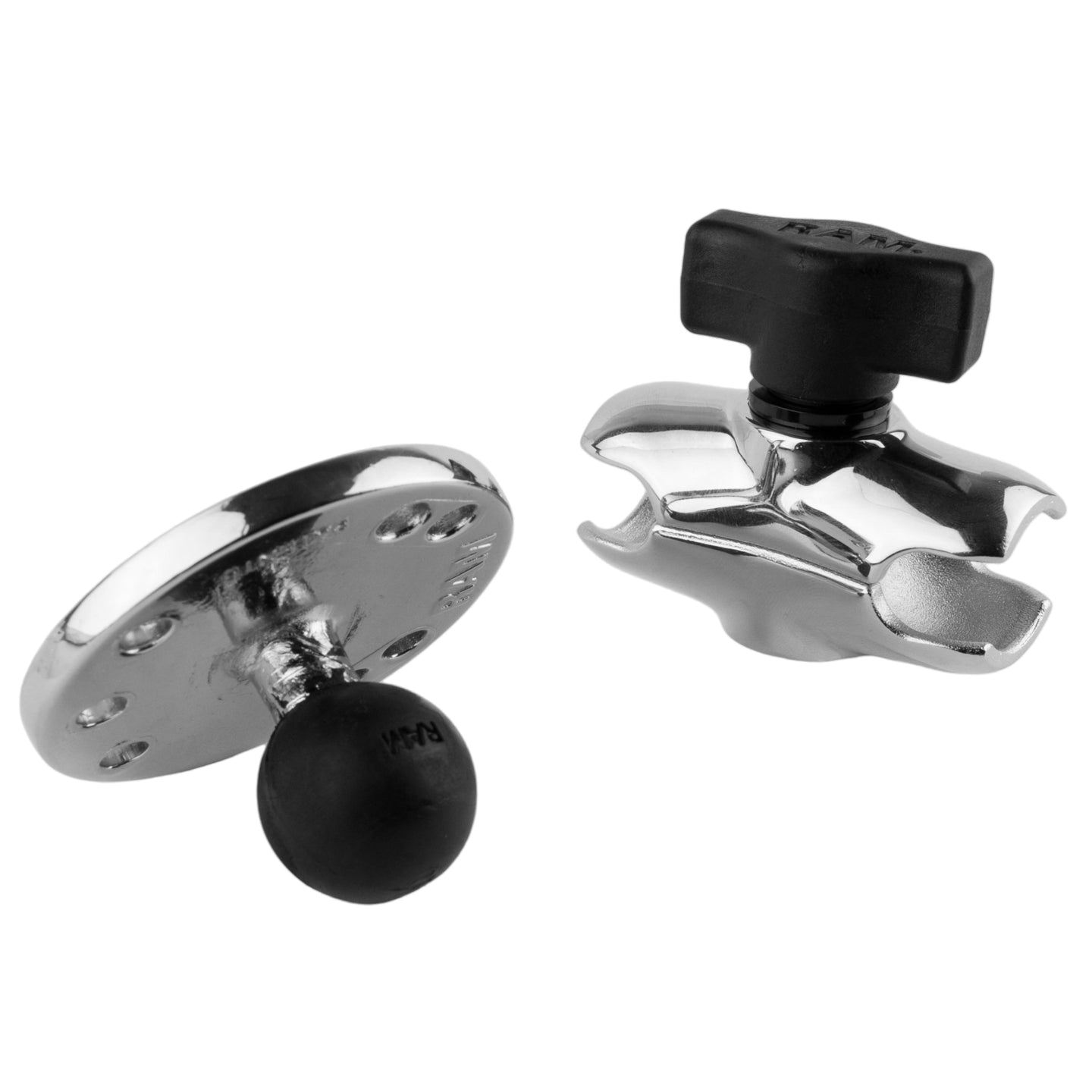 RAM® Chrome Double Socket Arm with Round Plate - Short Arm – RAM Mounts